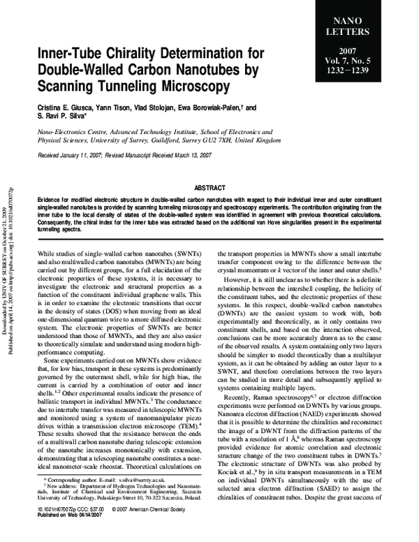Pdf Inner Tube Chirality Determination For Double Walled Carbon Nanotubes By Scanning