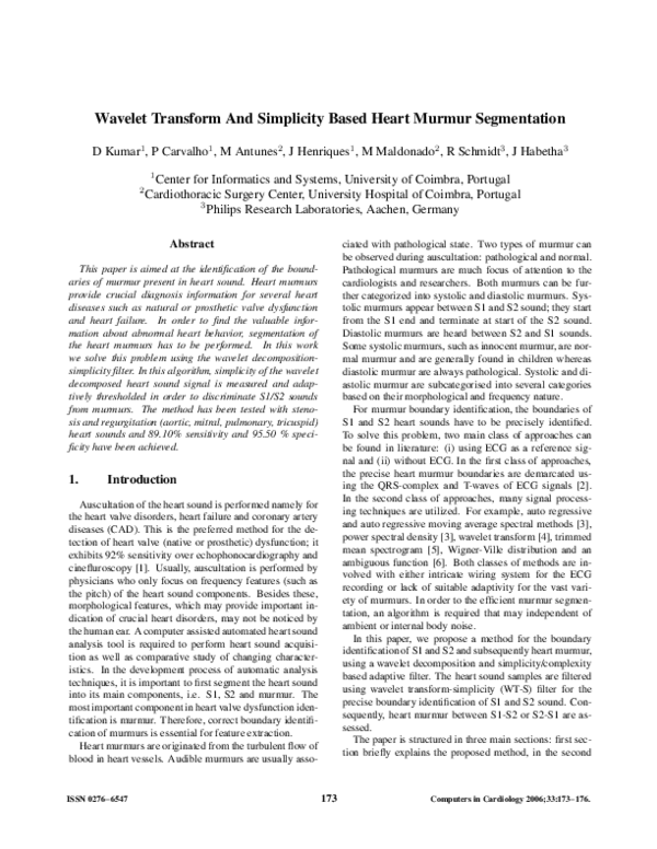 Pdf Wavelet Transform And Simplicity Based Heart Murmur Segmentation Jörg Habetha