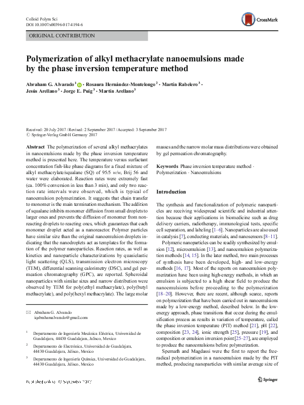 (PDF) Polymerization of alkyl methacrylate nanoemulsions made by the ...