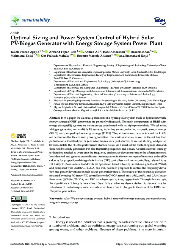 (PDF) Optimal Sizing and Power System Control of Hybrid Solar PV-Biogas Generator with Energy ...