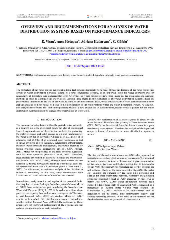 Pdf Overview And Recommendations For Analysis Of Water Distribution Systems Based On