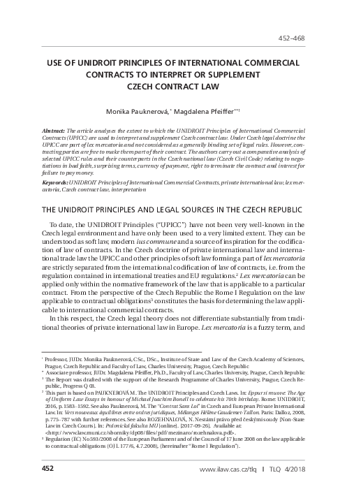 (PDF) Use of Unidroit Principles of International Commercial Contracts ...