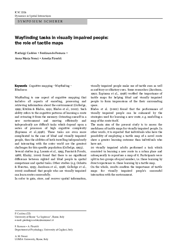 (PDF) Wayfinding tasks in visually impaired people: the role of tactile maps