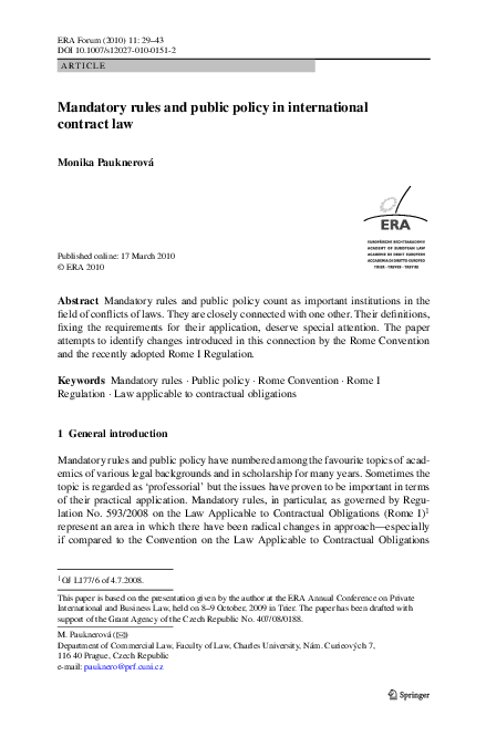 (PDF) Mandatory rules and public policy in international contract law