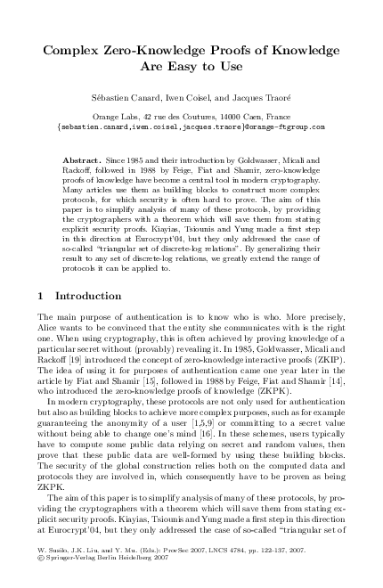 (PDF) Complex Zero-Knowledge Proofs of Knowledge Are Easy to Use