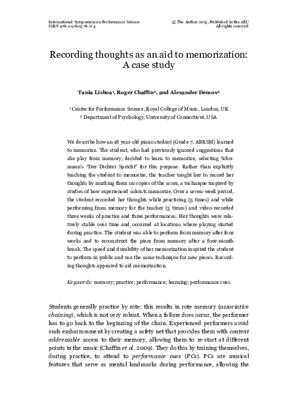 (PDF) Recording thoughts as an aid to memorization: a case study