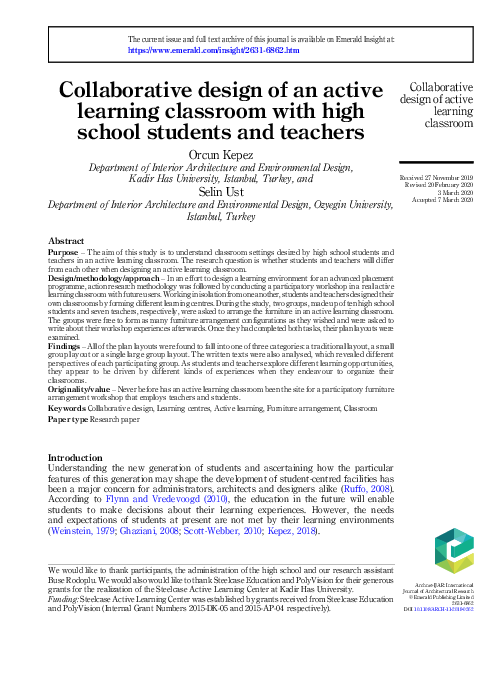 (PDF) Collaborative design of an active learning classroom with high school students and teachers