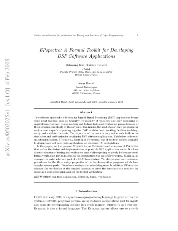 (PDF) EPspectra: a formal toolkit for developing DSP software applications