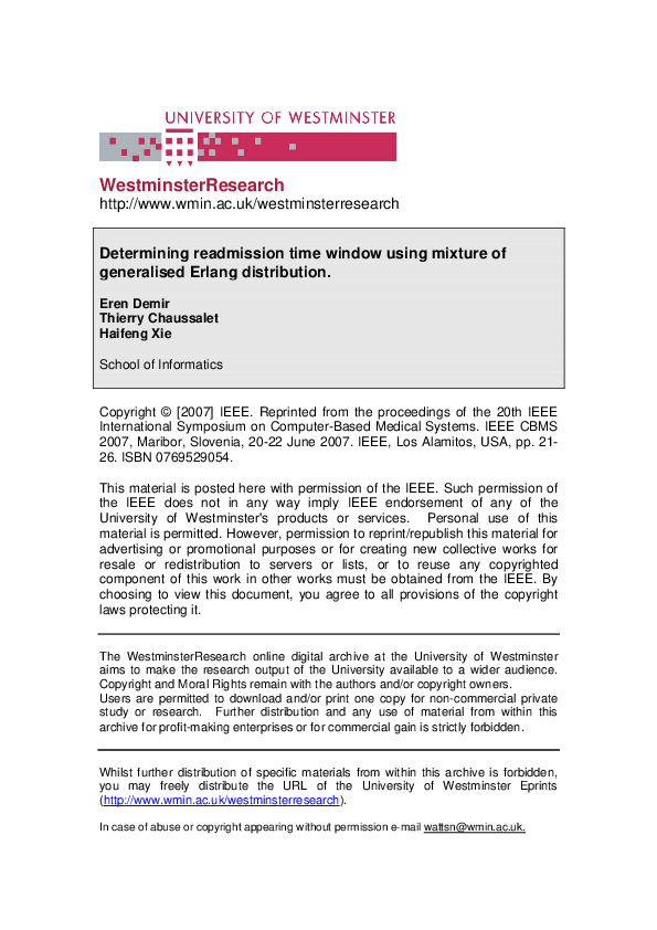 (PDF) Determining Readmission Time Window Using Mixture of Generalised ...