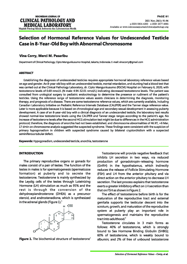 (PDF) Selection of Hormonal Reference Values for Undescended Testicle ...