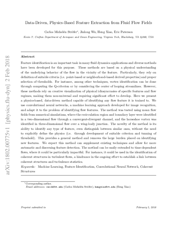 (PDF) Data-Driven, Physics-Based Feature Extraction from Fluid Flow ... (PDF) Data-Driven, Physics-Based Feature Extraction from Fluid Flow ...