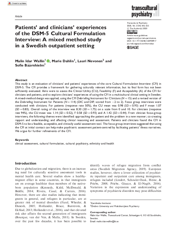 (PDF) Patients’ and clinicians’ experiences of the DSM-5 Cultural ...