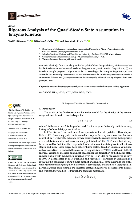 (PDF) Rigorous Analysis of the Quasi-Steady-State Assumption in Enzyme ...