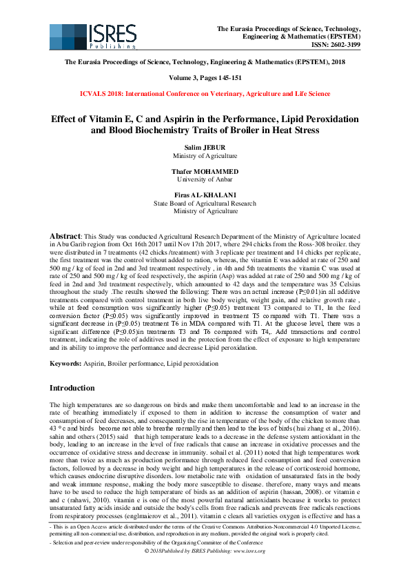 (PDF) Effect of Vitamin E, C and Aspirin in the Performance, Lipid ...