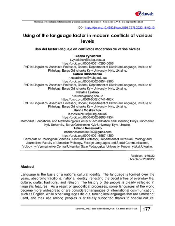 (PDF) Using of the language factor in modern conflicts of various levels