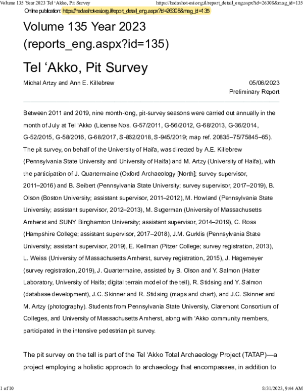 (PDF) Tel Akko, Pit Survey
