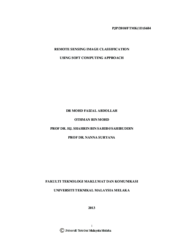 (PDF) Remote sensing image classification using soft computing approach