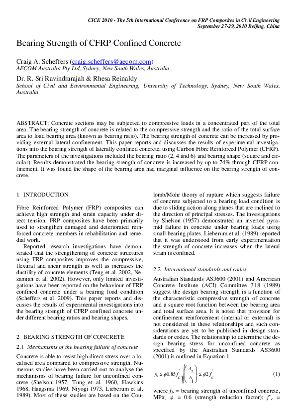 (PDF) Bearing Strength of CFRP Confined Concrete