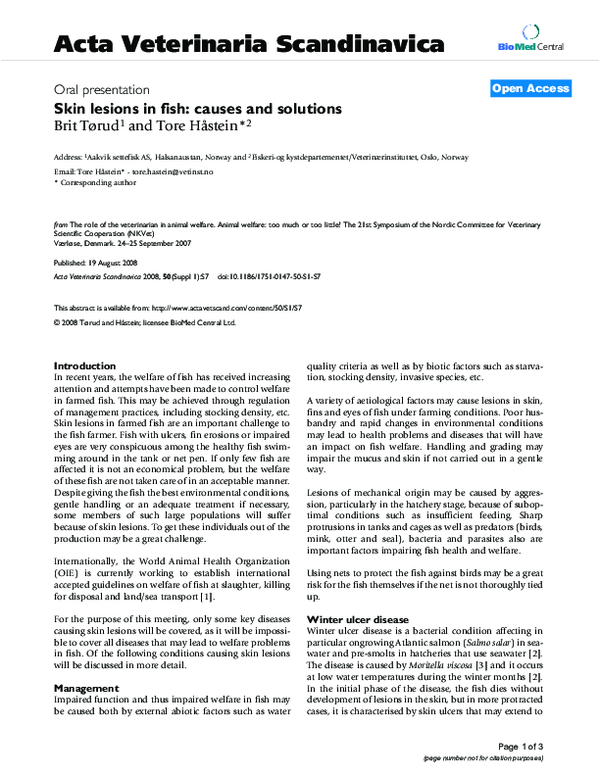 (PDF) Skin lesions in fish: causes and solutions