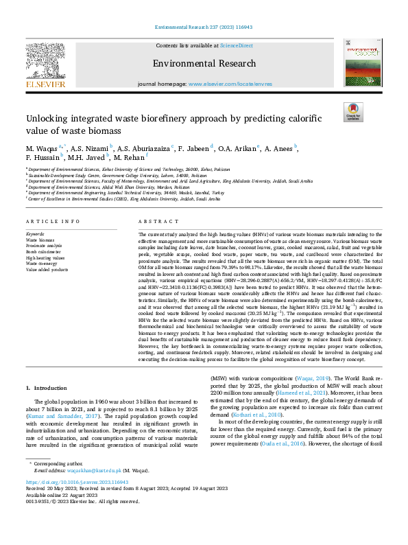 (PDF) Unlocking integrated waste biorefinery approach by predicting ...
