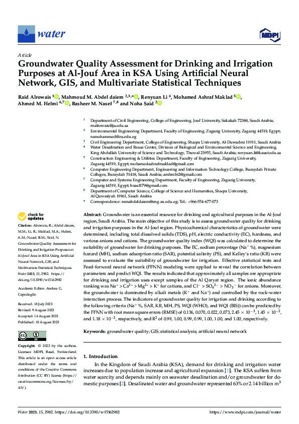 (PDF) Groundwater Quality Assessment for Drinking and Irrigation Purposes at Al-Jouf Area in KSA ...