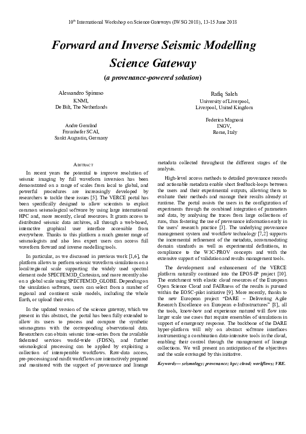 (PDF) Forward and Inverse Seismic Modelling Science Gateway ( a provenance-powered solution ...