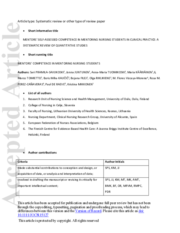 (PDF) Mentors' self‐assessed competence in mentoring nursing students in clinical practice: A ...