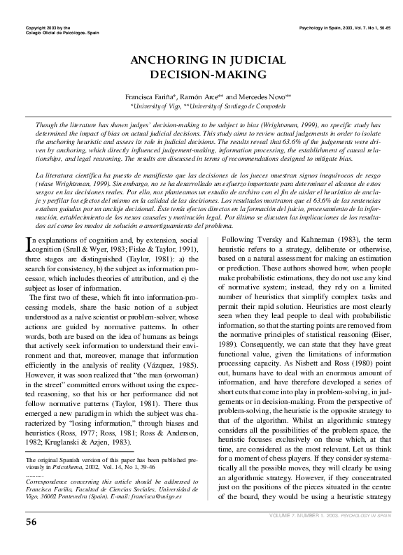 (PDF) Anchoring In Judicial Decision-Making