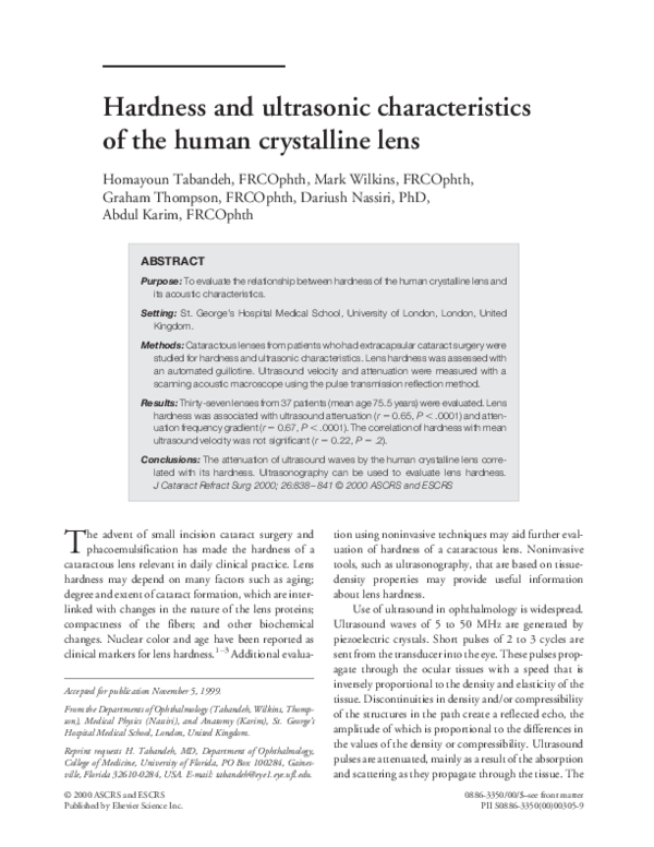 (PDF) Hardness and ultrasonic characteristics of the human crystalline lens