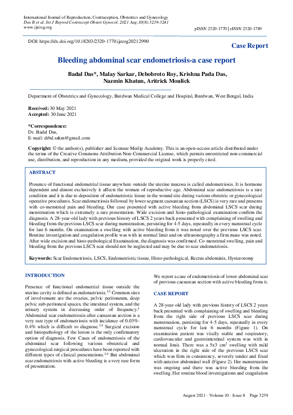 (PDF) Bleeding abdominal scar endometriosis-a case report