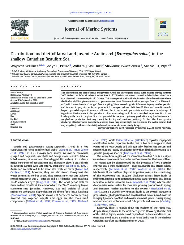 (PDF) Distribution and diet of larval and juvenile Arctic cod ...