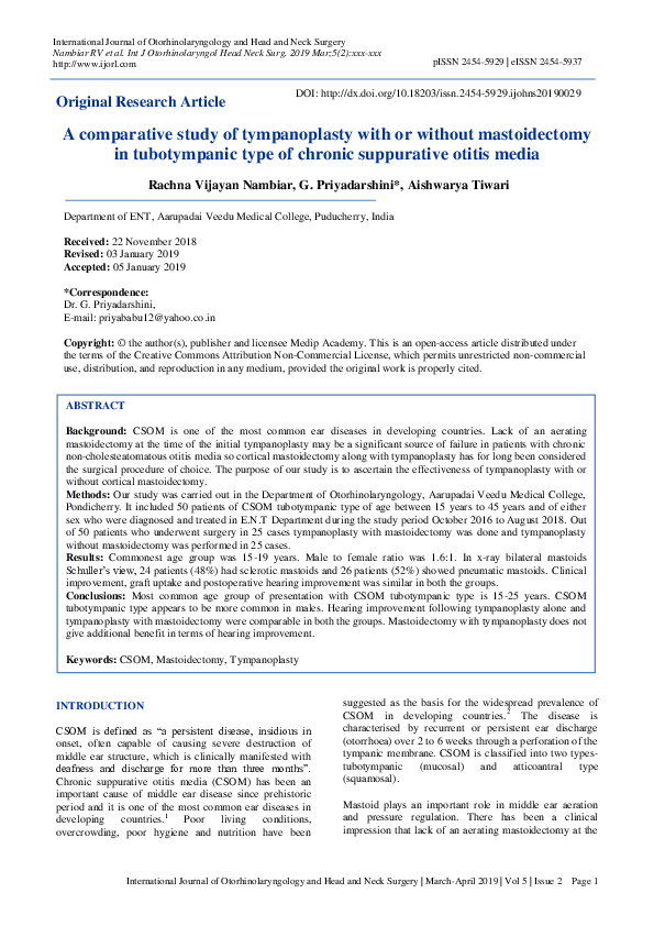 (PDF) A comparative study of tympanoplasty with or without ...