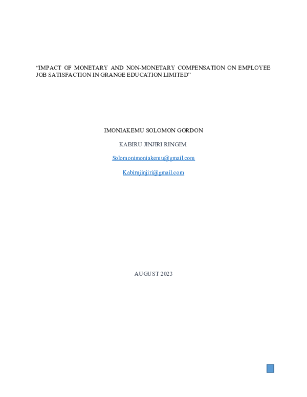 (DOC) "IMPACT OF MONETARY AND NON-MONETARY COMPENSATION ON EMPLOYEE JOB ...