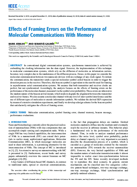 (PDF) Effects of Framing Errors on the Performance of Molecular Communications With Memory ...