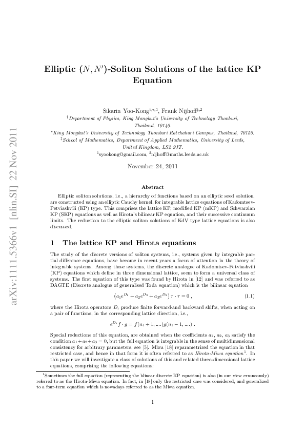 (PDF) Elliptic (N, N′)-soliton solutions of the lattice Kadomtsev ... (PDF) Elliptic (N, N′)-soliton solutions of the lattice Kadomtsev ...