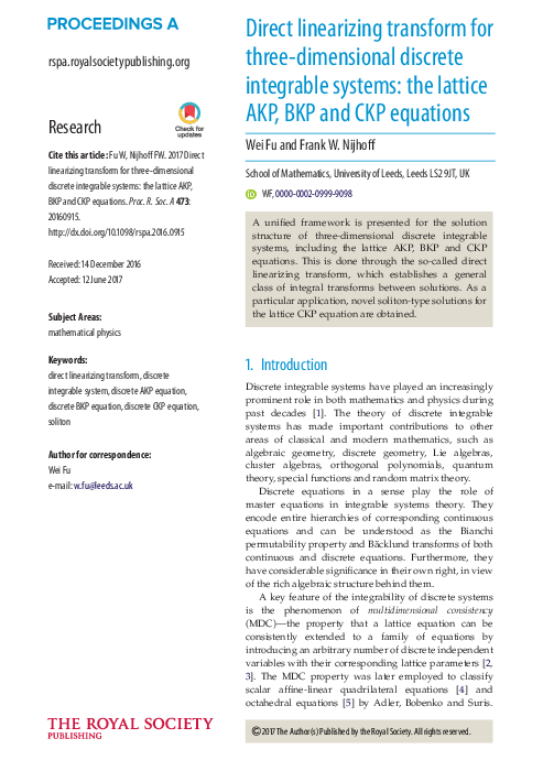 (PDF) Direct linearizing transform for three-dimensional discrete ...