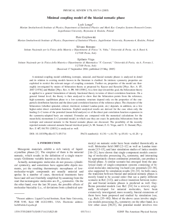 (PDF) Minimal coupling model of the biaxial nematic phase