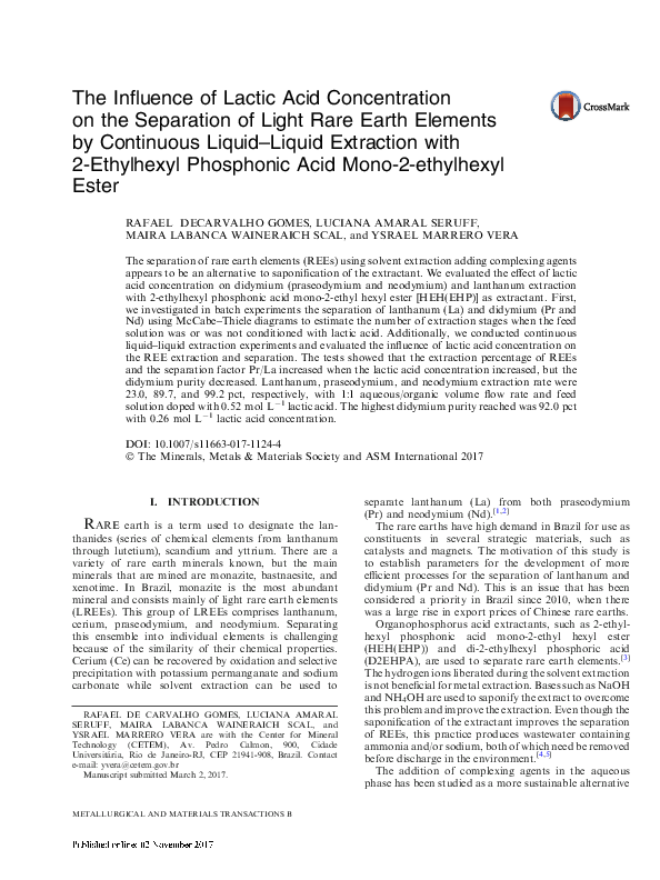 (PDF) The Influence of Lactic Acid Concentration on the Separation of ...