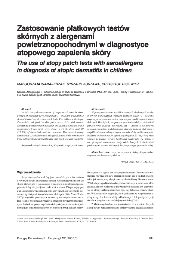 (PDF) The use of atopy patch tests with aeroallergens in diagnosis of ...
