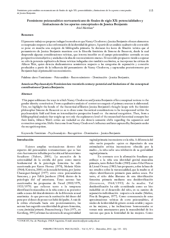 (PDF) Feminismo psicoanalítico norteamericano de finales de siglo XX: potencialidades y ...
