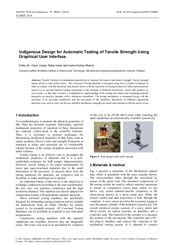 (PDF) Indigenous Design for Automatic Testing of Tensile Strength Using ...