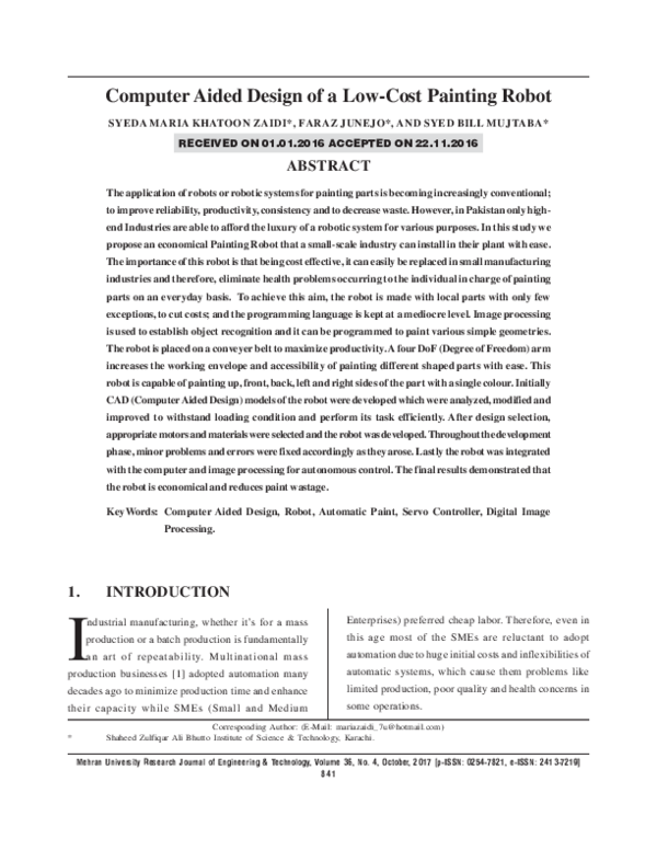 (PDF) Computer Aided Design of a Low-Cost Painting Robot