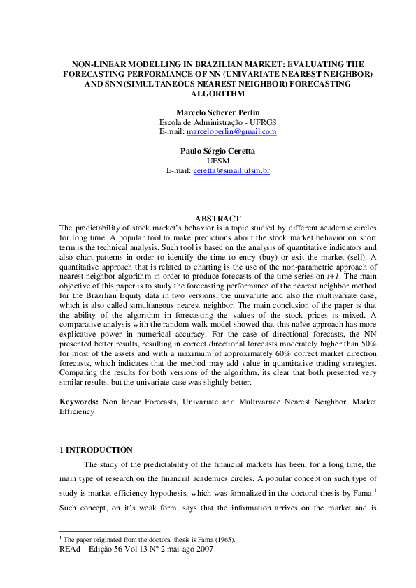 Pdf Non Linear Modelling In Brazilian Market Evaluating The Forecasting Performance Of Nn 1459