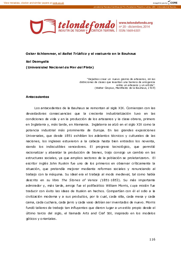 (PDF) Oskar Schlemmer, el Ballet Triádico y el vestuario en la Bauhaus