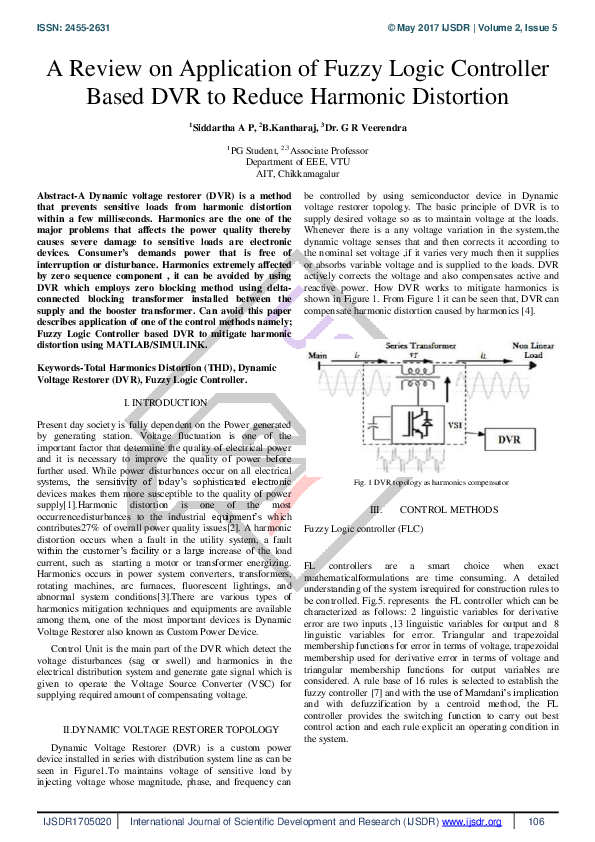 (PDF) A Review on Application of Fuzzy Logic Controller Based DVR to Reduce Harmonic Distortion