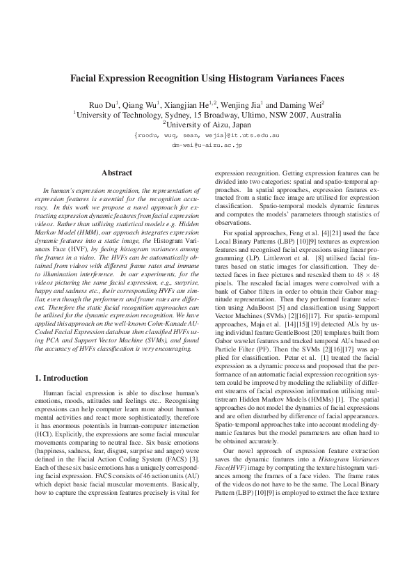 (PDF) Facial expression recognition using histogram variances faces