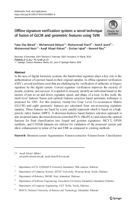 (PDF) Offline signature verification system: a novel technique of fusion of GLCM and geometric ...