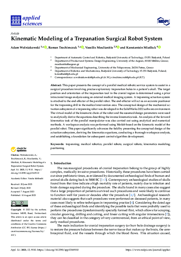 (PDF) Kinematic Modeling of a Trepanation Surgical Robot System
