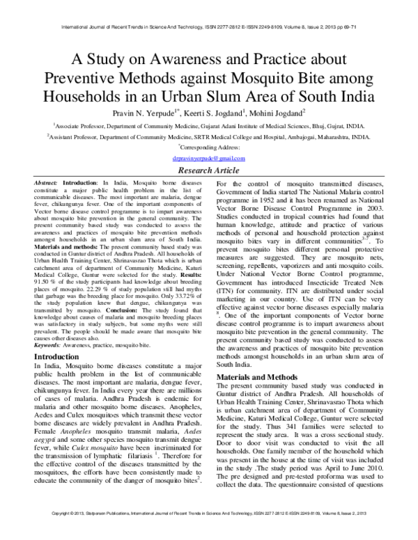 (PDF) A Study on Awareness and Practice about Preventive Methods ...