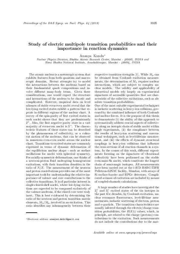 (PDF) Study of electric multipole transition probabilities and their ...